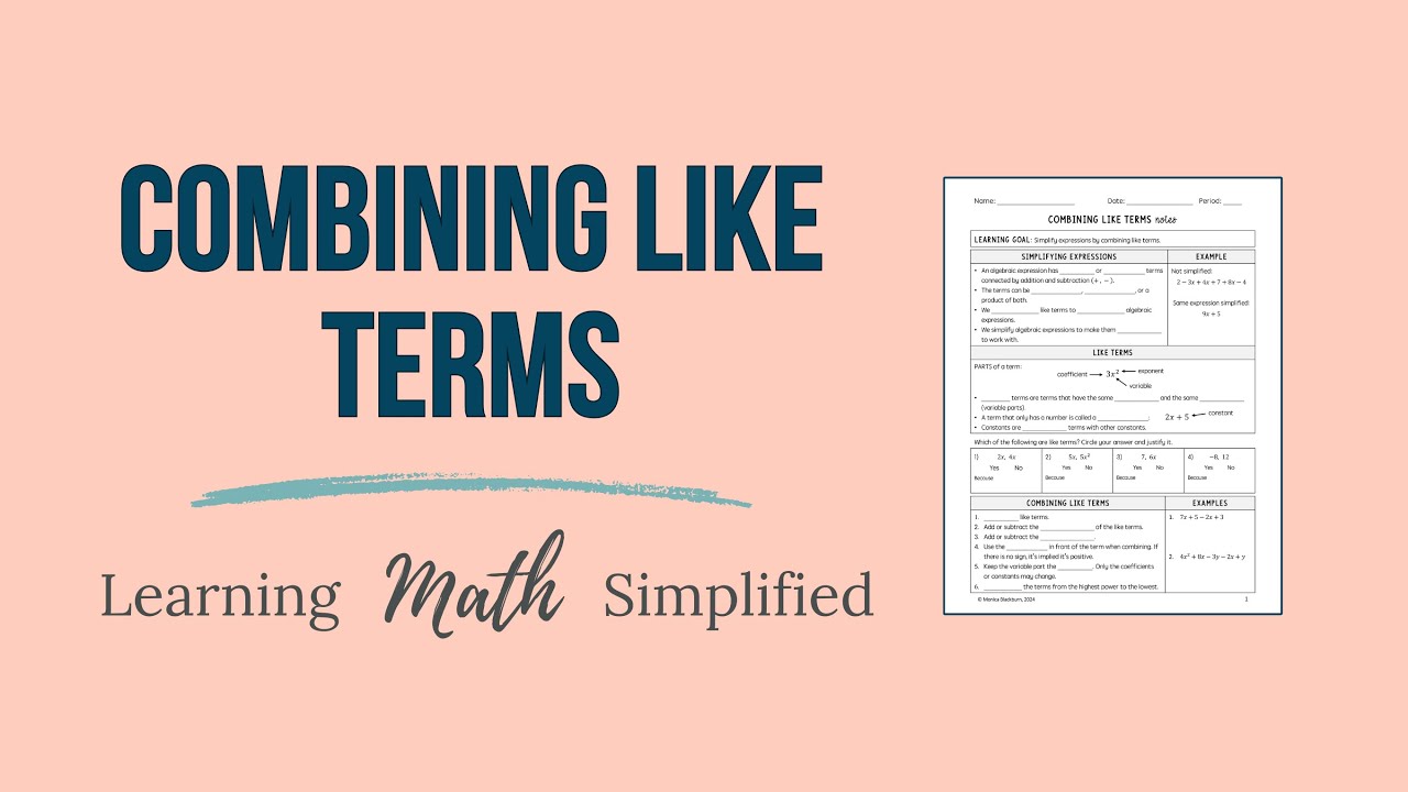 Combining Like Terms To Simplify Algebraic Expressions - 8th Grade Math ...