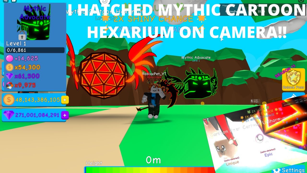 I HATCHED MYTHIC CARTOON HEXARIUM ON CAMERA!! | Bubble Gum Simulator ...