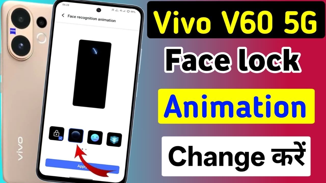 Vivo V60 5g mobile me face lock animation kaise change kare | vivo ...