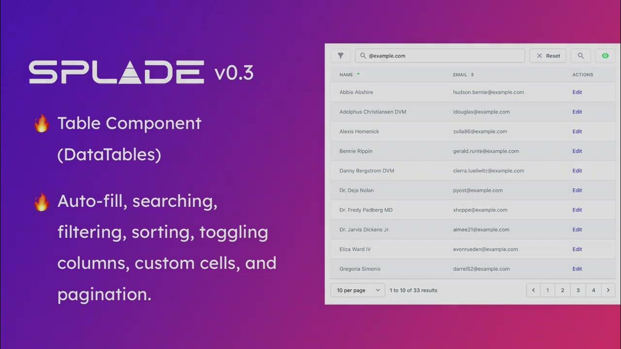 Laravel Splade - Table Component (DataTables auto-fill, search, sorting, pagination, and more ...