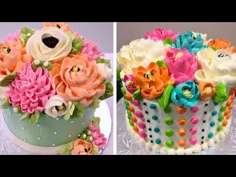 Colourfull flower cake designs/Colour full flower unique ideas - YouTube