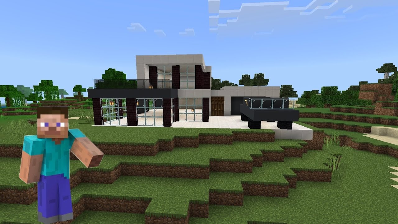 building Minecraft modern house tutorial no mods - YouTube