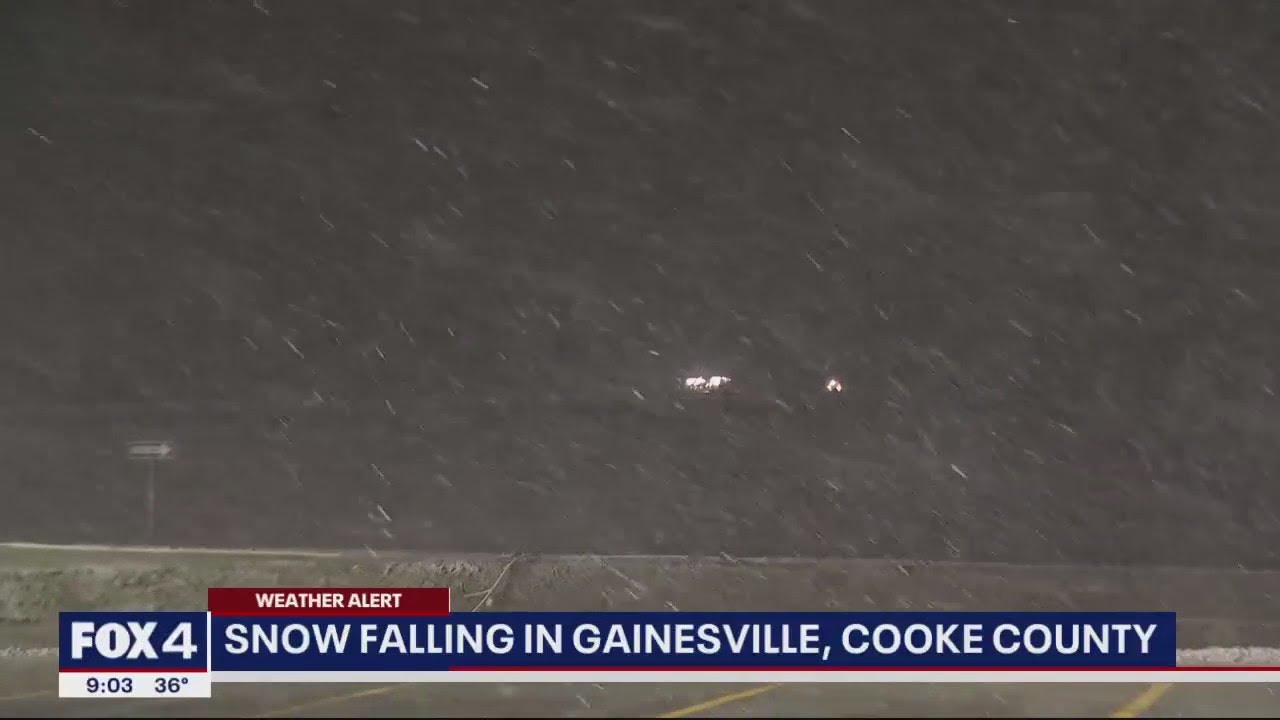 Snow blankets Gainesville in Cooke County - YouTube