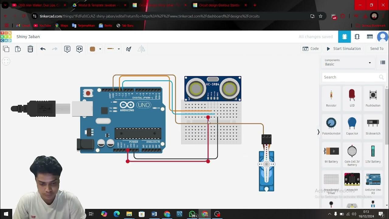 Rangkaian Arduino untuk menggerakkan motor servo jika sensor JARAK mendeteksi objek (MODUL 4 ...