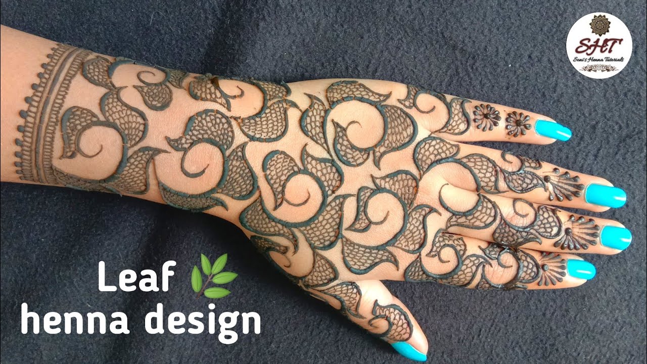 beautiful leaf henna design || full back hand mehndi design - YouTube