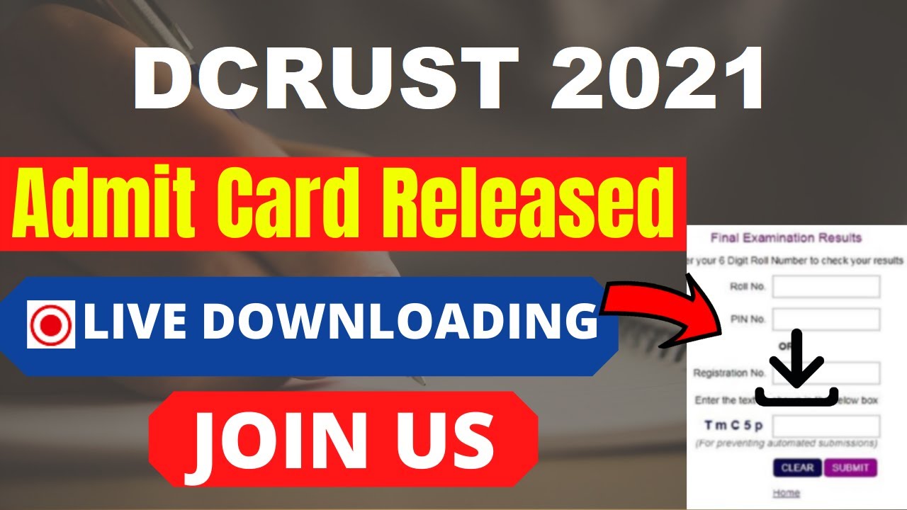 DCRUST 2021 Admit Card (Released) - Download DCRUST 2021 Admit Card ...
