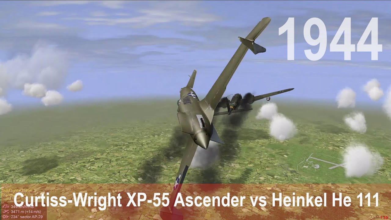 Curtiss-Wright XP-55 Ascender vs Heinkel He 111 - YouTube