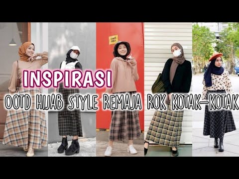 Inspirasi Ootd hijab style remaja rok kotak-kotak kekinian bonus Link rok