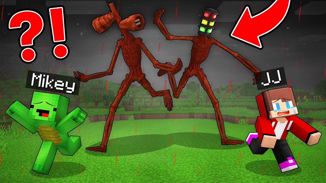 JJ and Mikey vs SIREN HEAD and TRAFFICLIGHT HEAD Battle in Minecraft ...