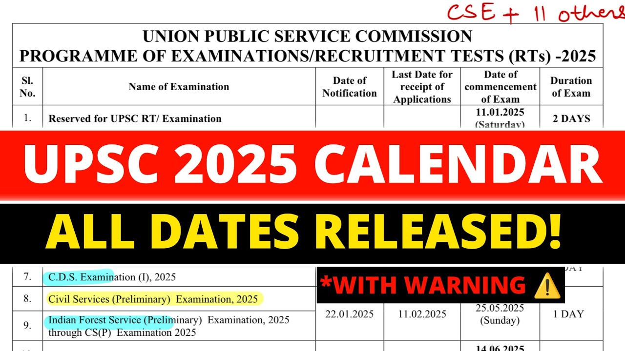 UPSC 2025 Calendar Out Now 🔥| UPSC Prelims 2025 Date, Mains Date | UPSC ...