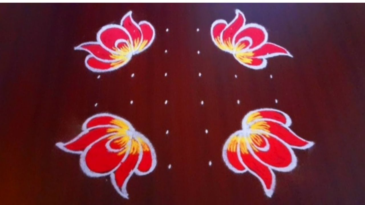 6*6dots beautiful lotus design rangoli/ Thamarai poo kolam/ easy ...