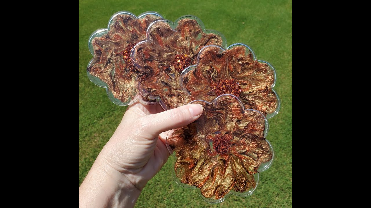 (730) 🍁 FALL COLORED 🍁 MICA FLOWER & SHELL RESIN COASTERS with Sandra ...