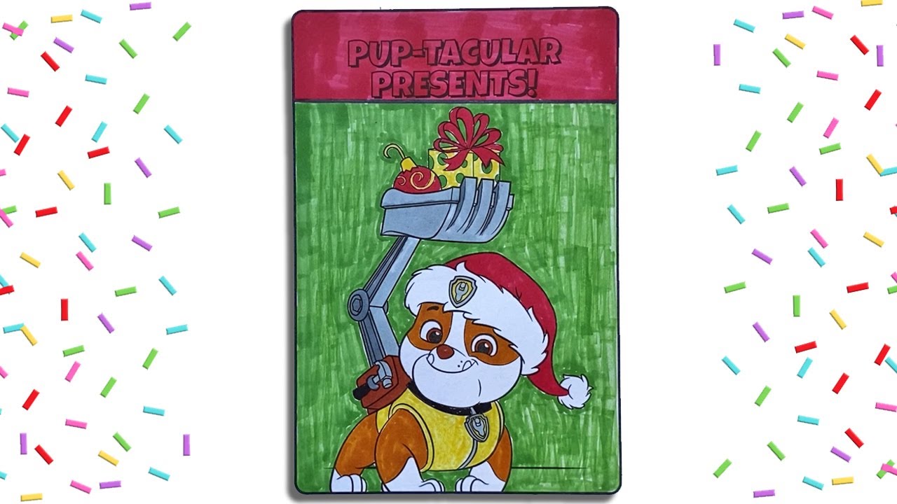 Coloring Christmas Paw Patrol Rubble Santa Coloring Page with Markers ...