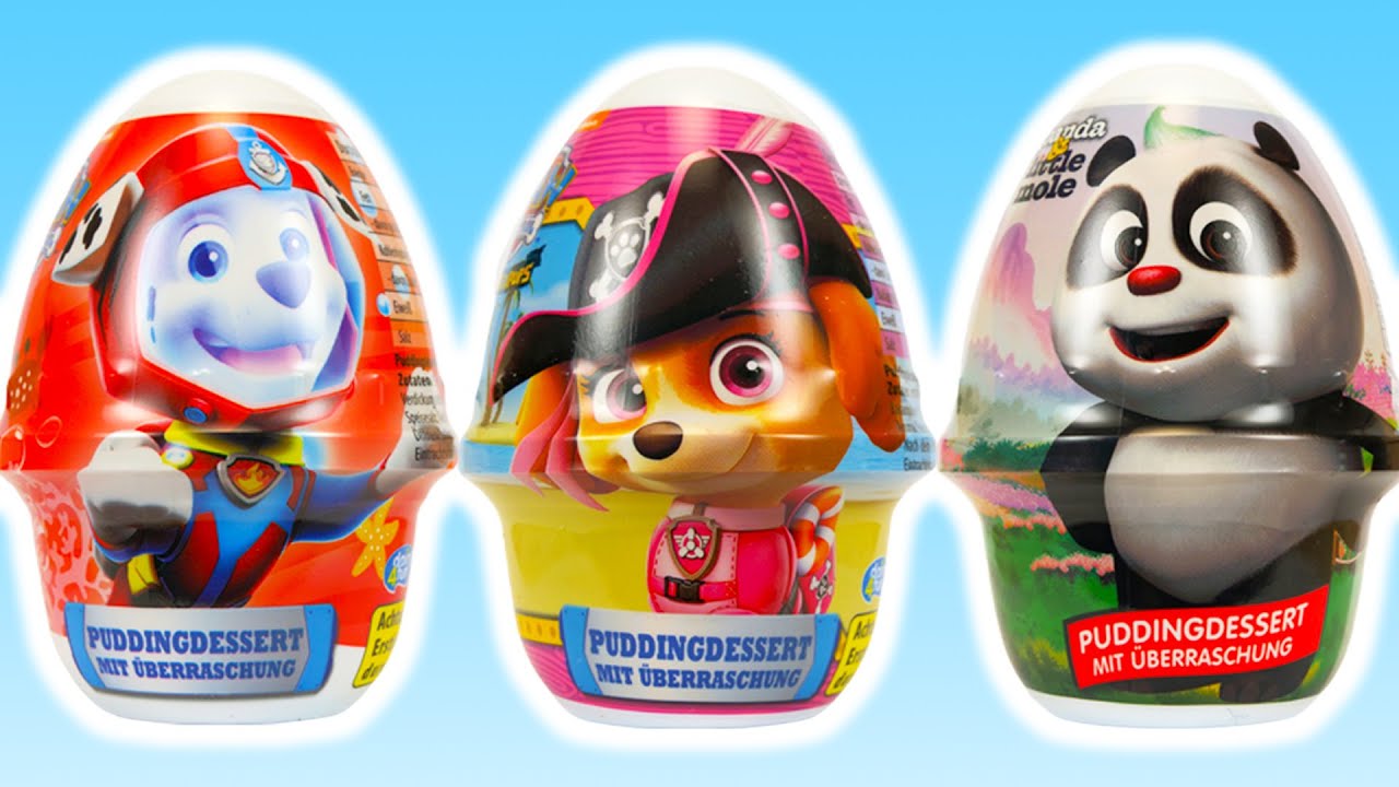 Surprise Eggs Dessert Pudding with Toys Little Mole Paw Patrol Dinosaur ...