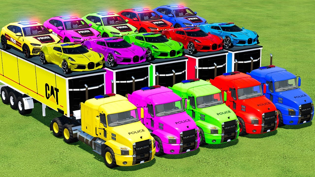 TRANSPORT NEW BUGATTI POLICE, LAMBORGHINI & AMBULANCE WITH MACK POLICE ...