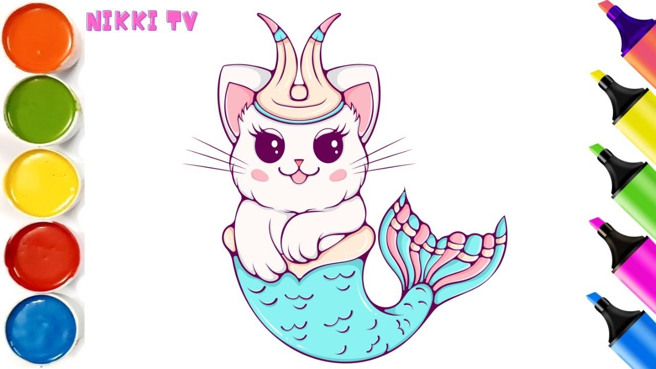 How to Draw Mermaid Cat | How To Draw Pusheen Mermaid | Cute Mermaid ...