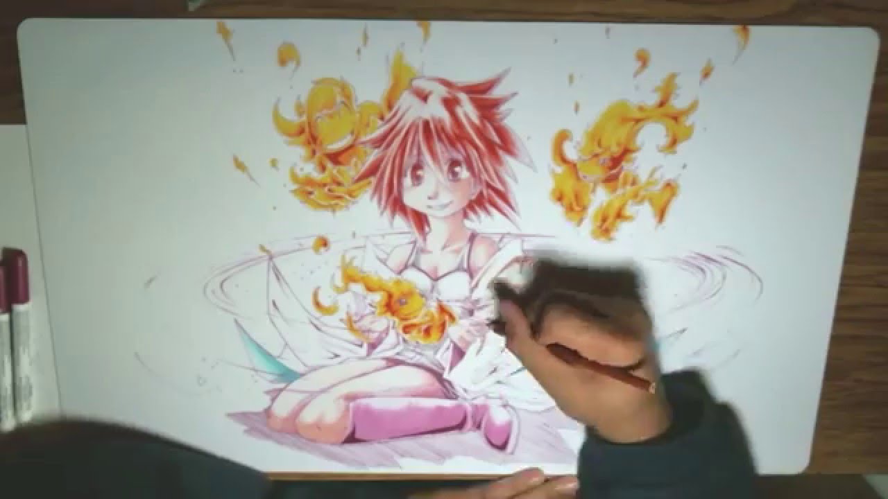 Drawing Hiita the Fire Charmer (Yu-Gi-Oh!) Playmat - YouTube