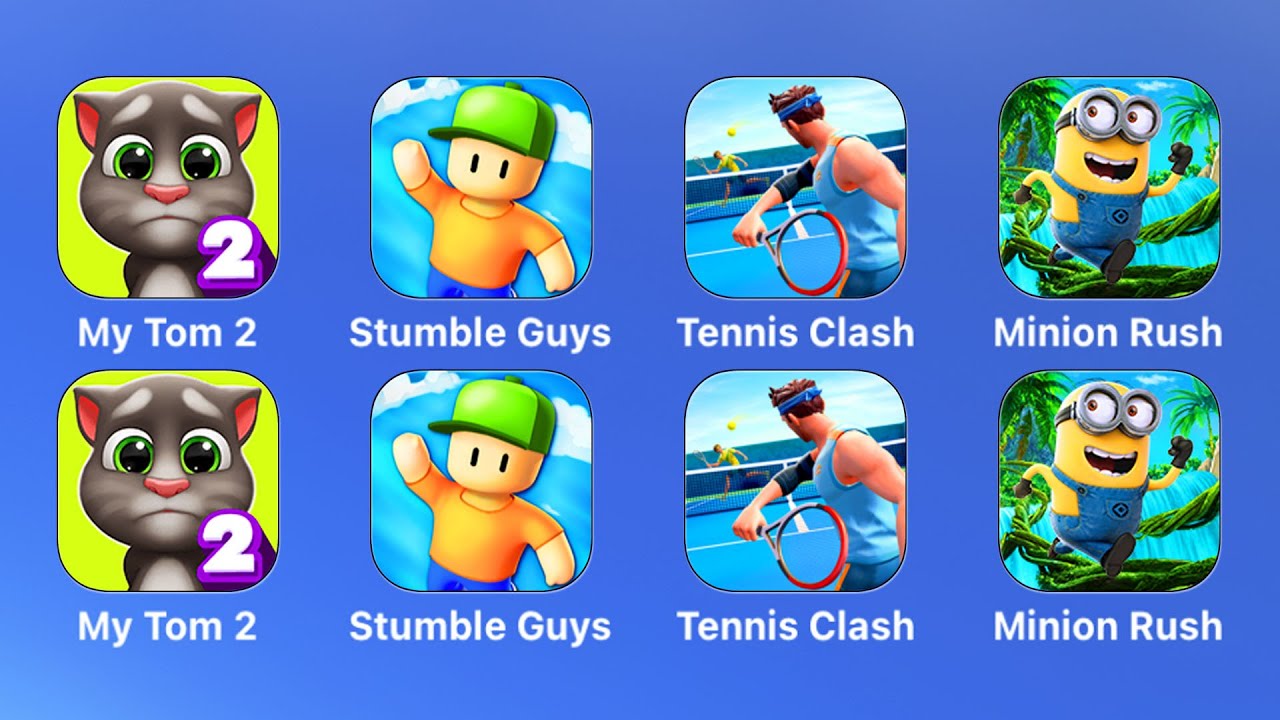 My Talking Tom 2, Stumble Guys, Tennis Clash, Minion Rush - YouTube