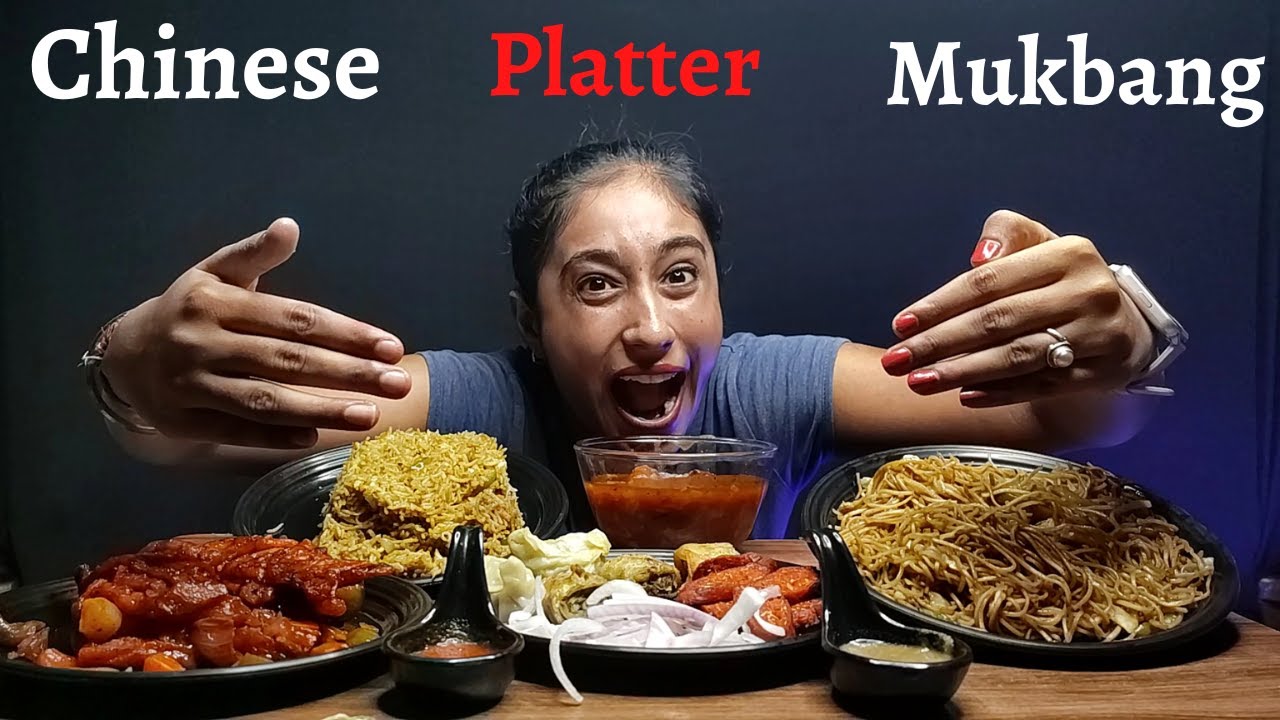 Chinese platter Mukbang | manchurian fried rice, noodles, spring roll ...