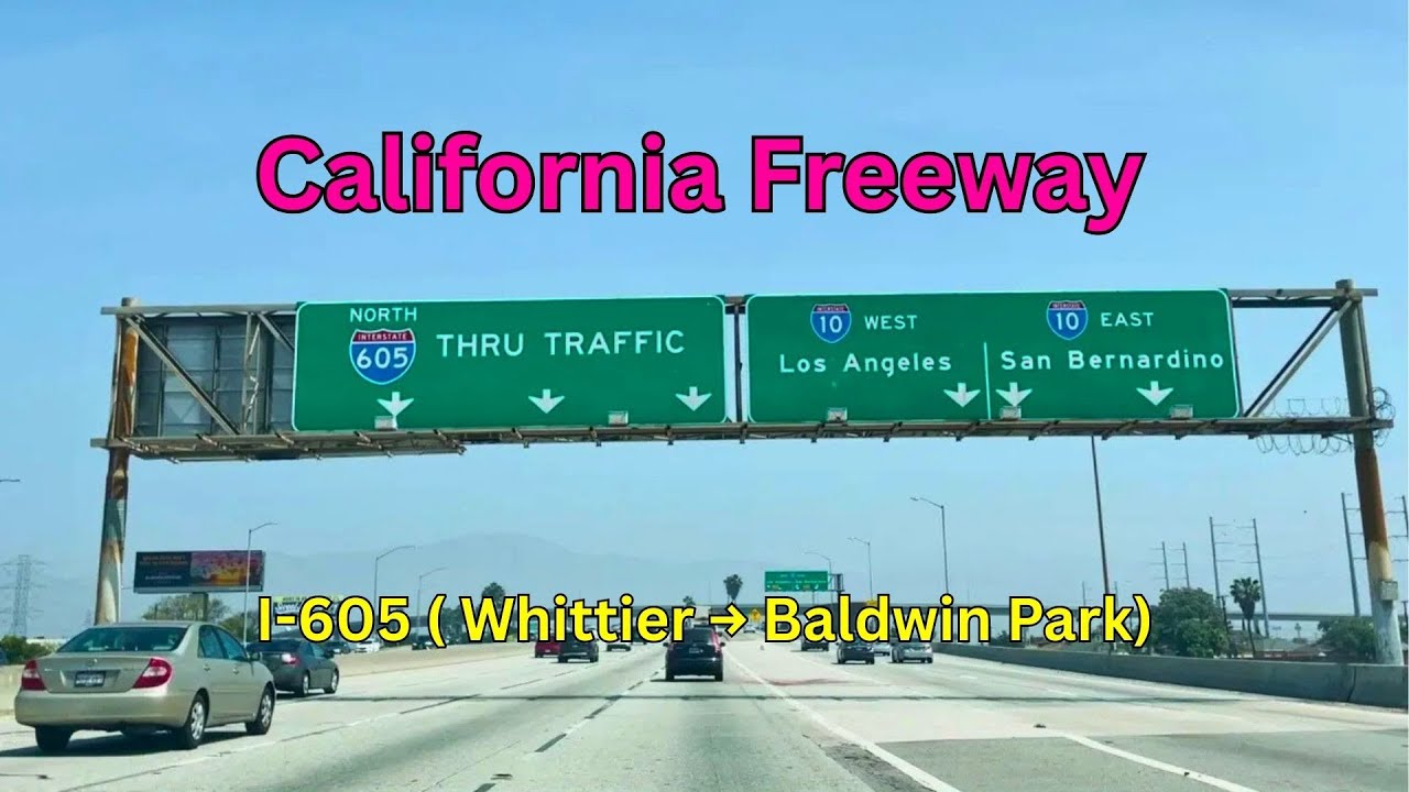 Drive on I-605, San Gabriel River Freeway from Whittier to Baldwin Park ...