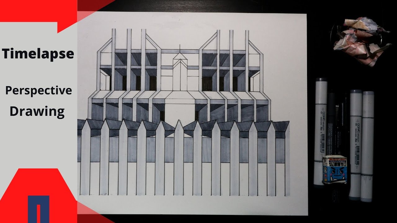 Timelapse: Perspective drawing of a tall building. - YouTube