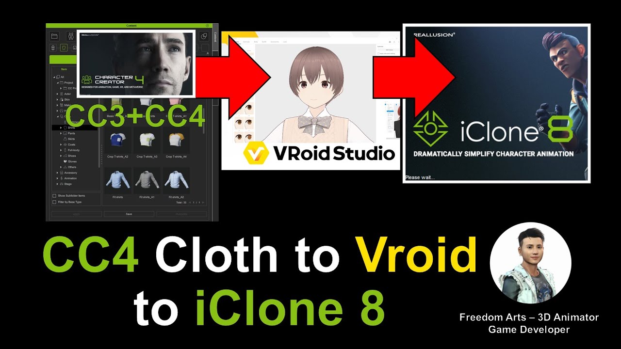 CC3 CC4 clothes to Vroid Studio Avatar to iClone iAvatar with facial ...