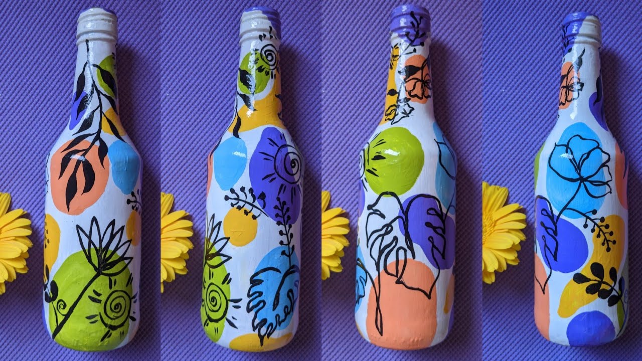 Easy bottle art for beginners/Boho painting on bottle/Boho bottle art ...