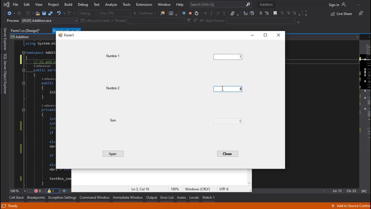 WinFroms C# Addition (textbox,button,label ) - YouTube