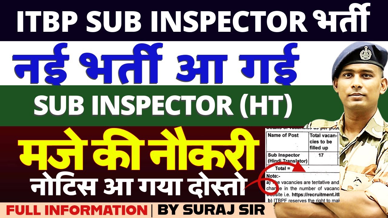 Sub Inspector भर्ती ITBP SUB INSPECTOR HINDI TRANSLATOR VACANCY 2023 ...