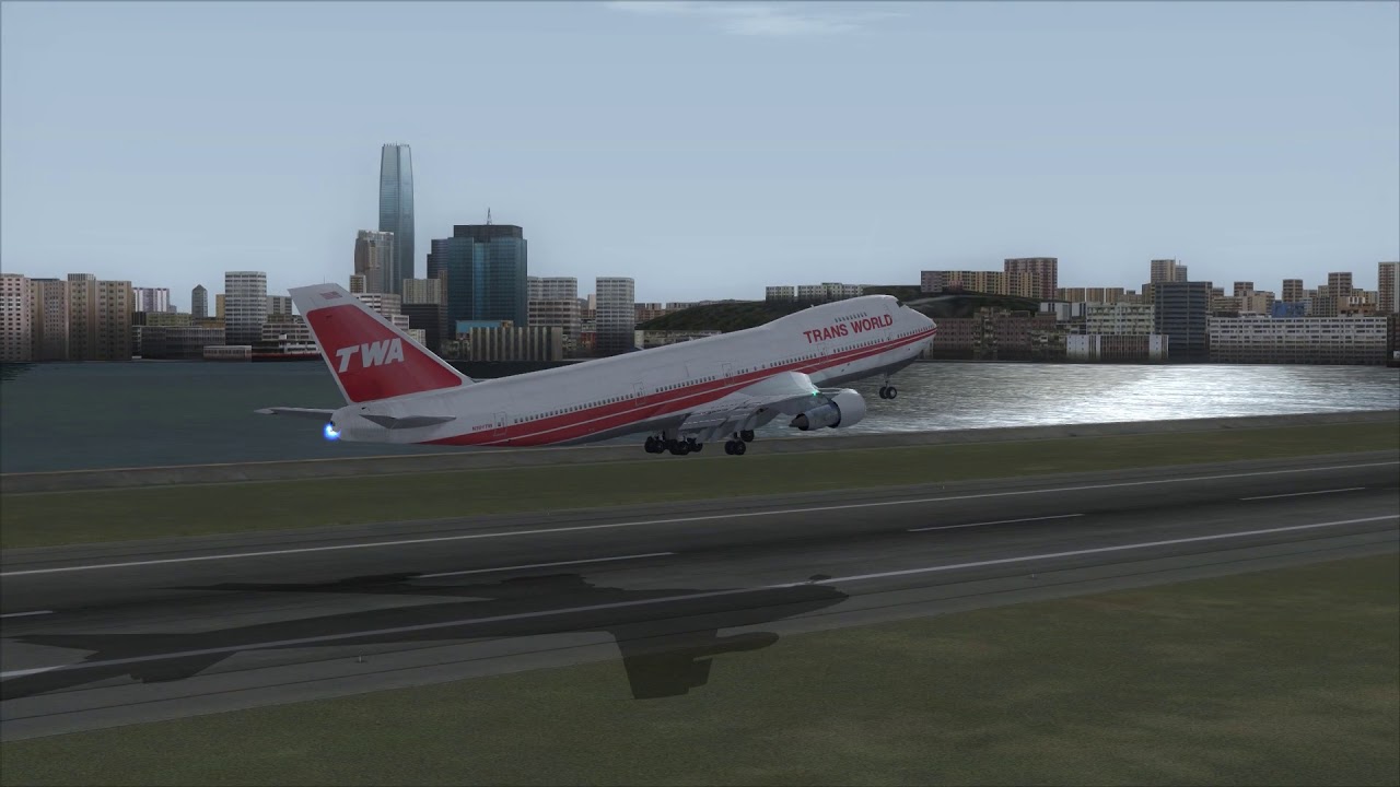 TWA Boeing 747-200 take off Hong Kong Kai Tak ++ FSX - YouTube