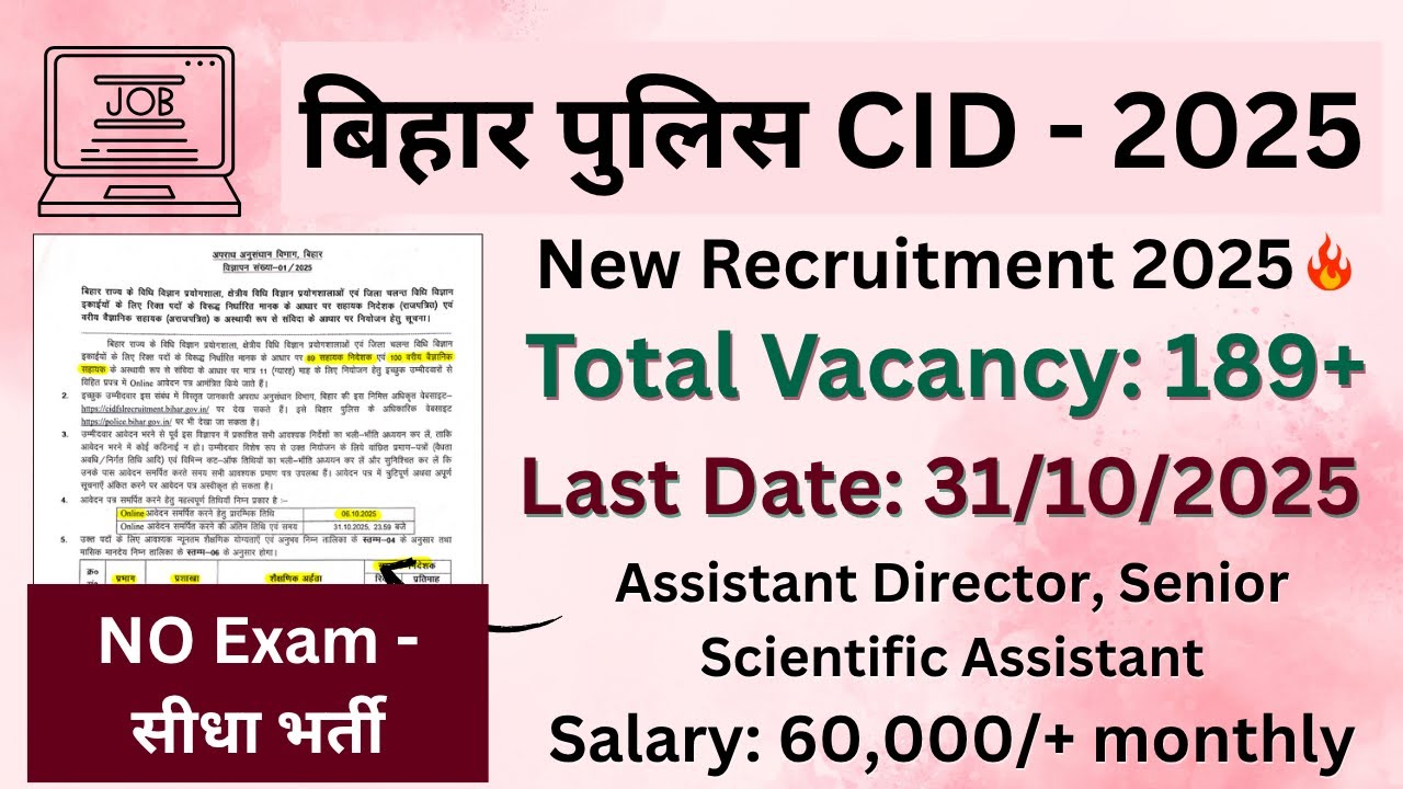 Bihar Police CID recruitment 2025 | Bihar CID Vacancy 2025 Online Apply ...