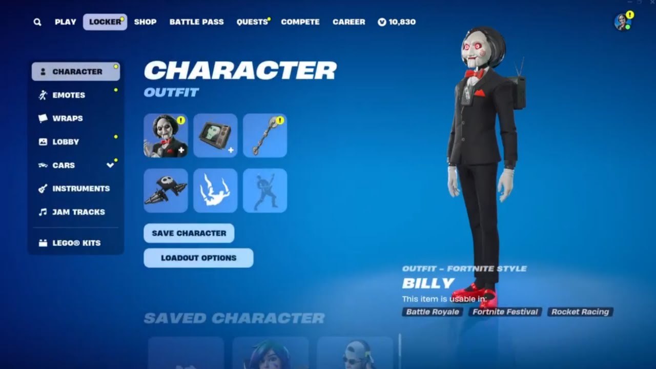 Fortnite X SAW Billy Skin, Emote and All Cosmetics Full Showcase! - YouTube