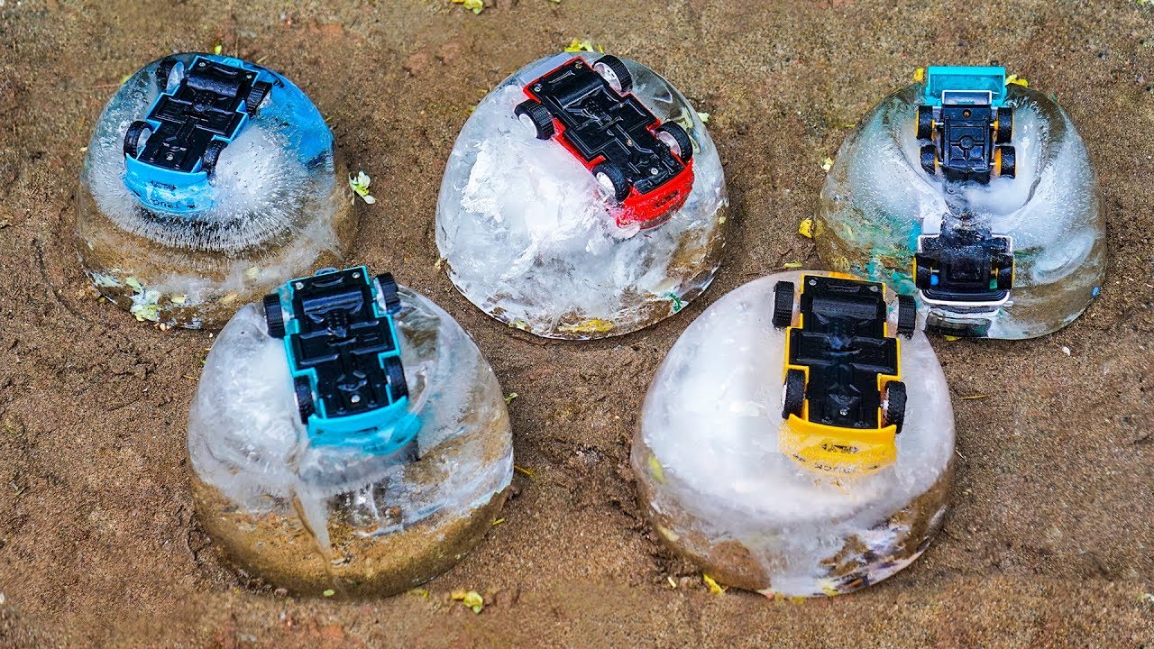Learn Car Toys Name Frozen In The Ice| Construction Vehicles Excavator ...