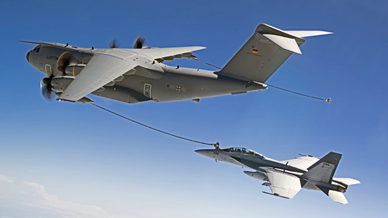 German A400M Aircraft perform air-to-air refueling to F/A-18F, Tornado ...
