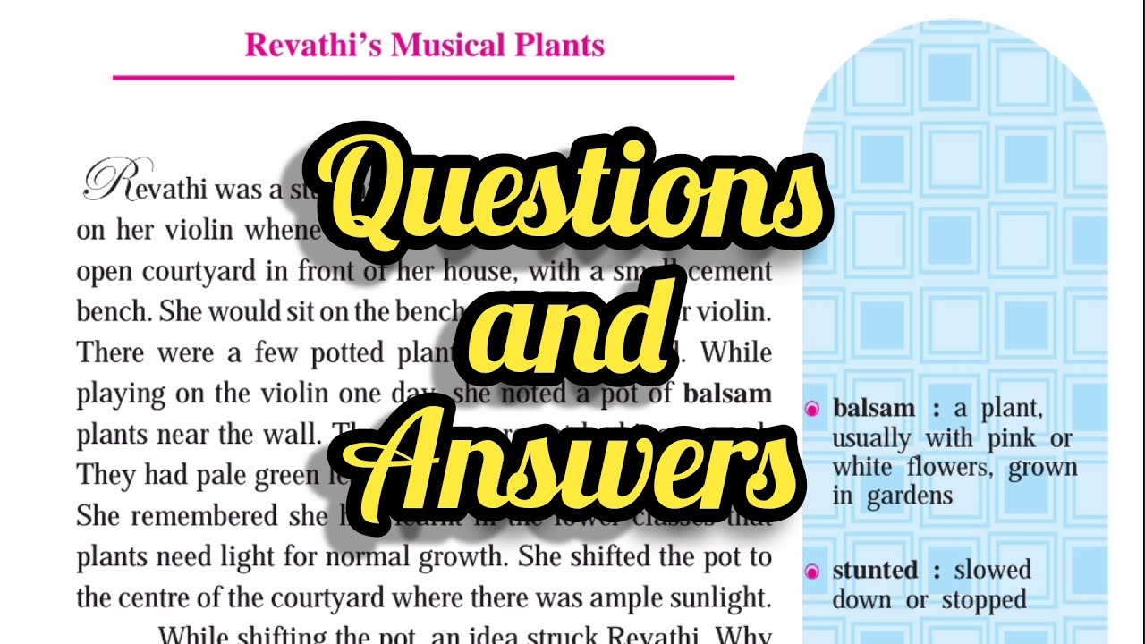 Class 8th | English | Lesson 1.4 | Revathi's Musical Plants | Questions ...