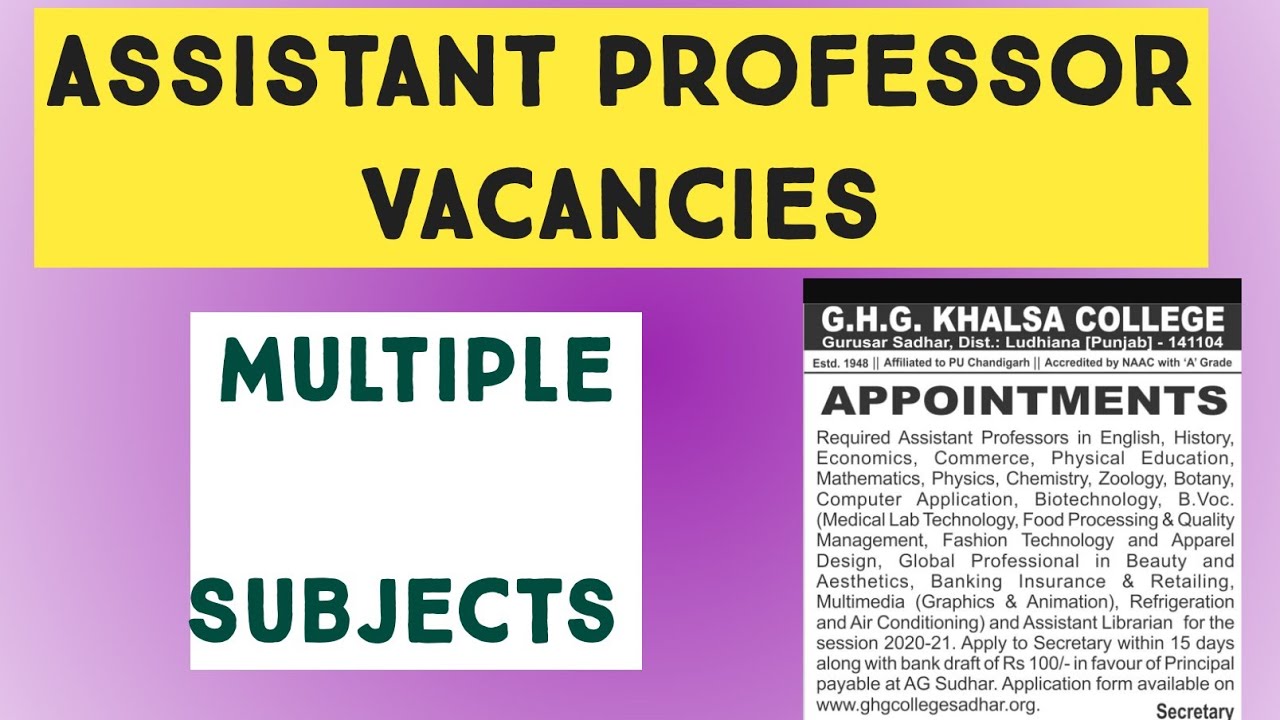 ASSISTANT PROFESSOR VACANCY IN MULTIPLE SUBJECTS // APPLY SOON ...