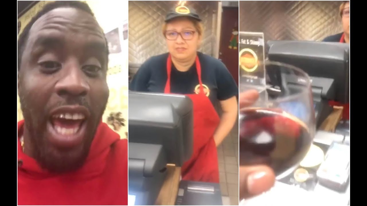 Diddy Walks In Burger Joint Drunk With A Glass Of Wine - YouTube