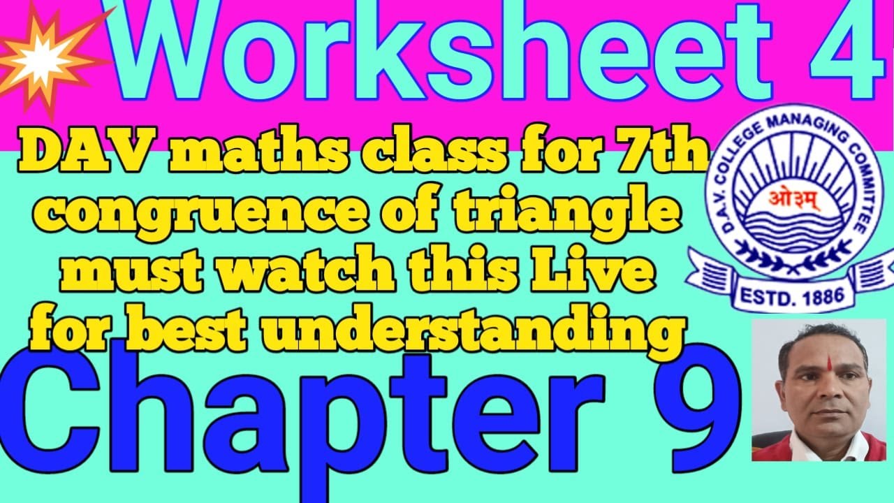 dav class 7 maths chapter 9 congruent triangle worksheet 4 - YouTube