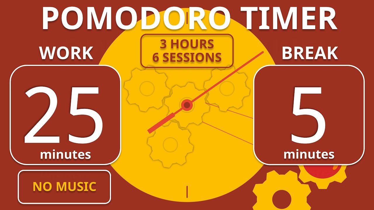 25 / 5 Pomodoro Timer - 3 Hours - 6 sessions // Deep focus - Study for ...