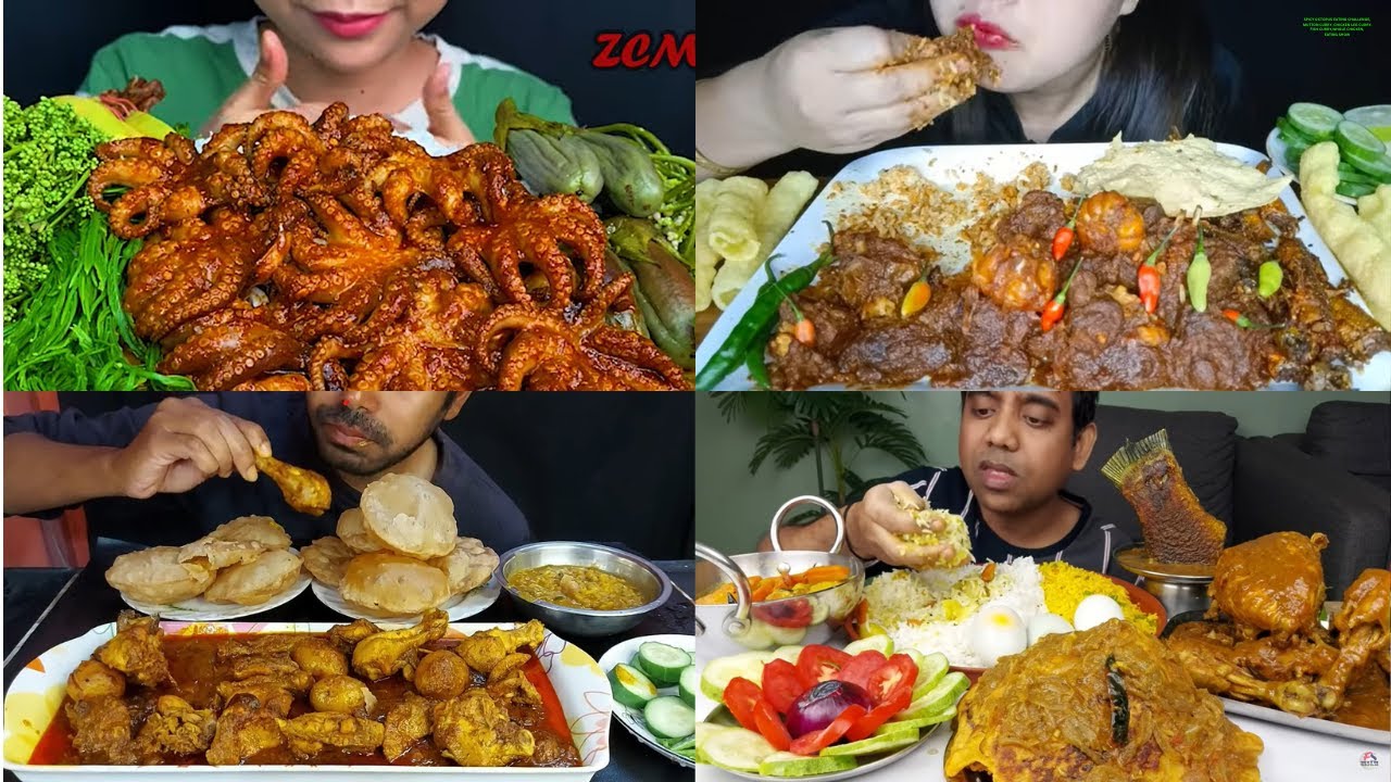 SPICY OCTOPUS EATING CHALLENGE, MUTTON CURRY, CHICKEN LEG CURRY,FISH ...