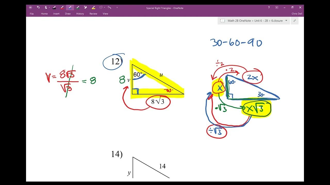 Math 2 Special Right Triangles Review - YouTube