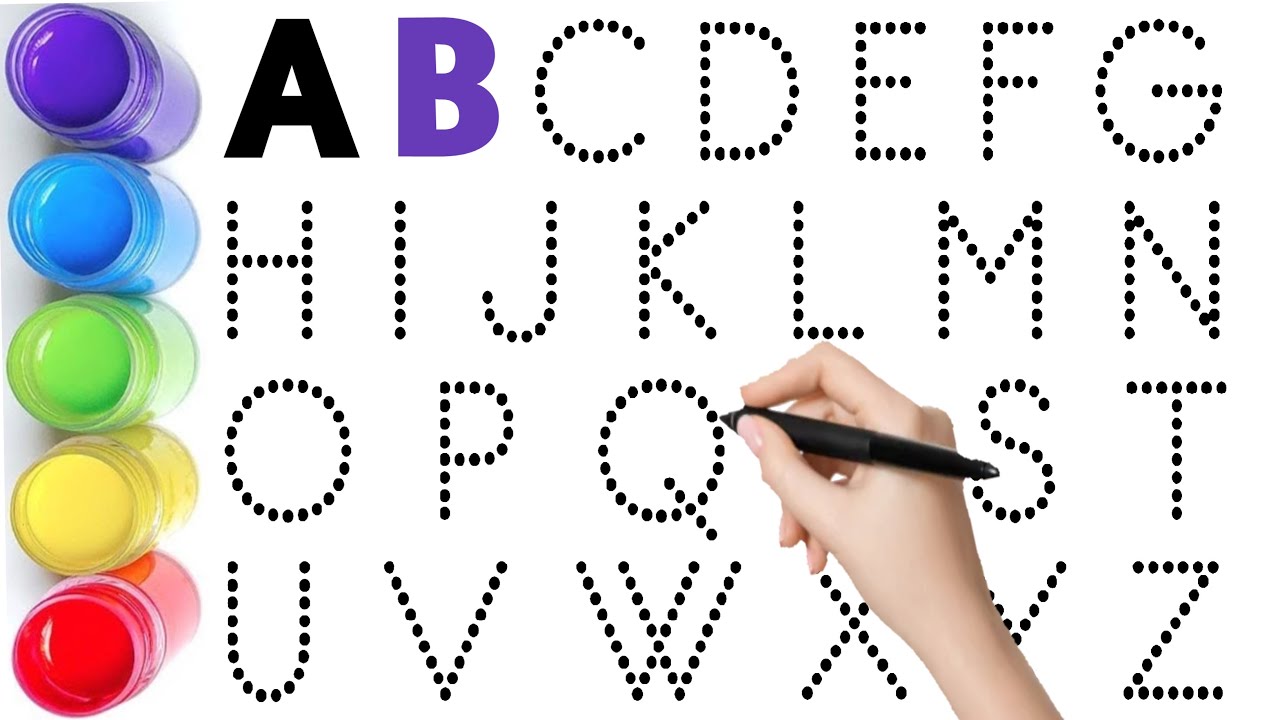 Alphabet a to z, ABCD, collection of writing along dotted lines for ...