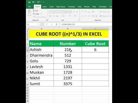 MS Excel - Calculate Cube Root using POWER function. #excel #cuberoot #mathematics #exceltech ...
