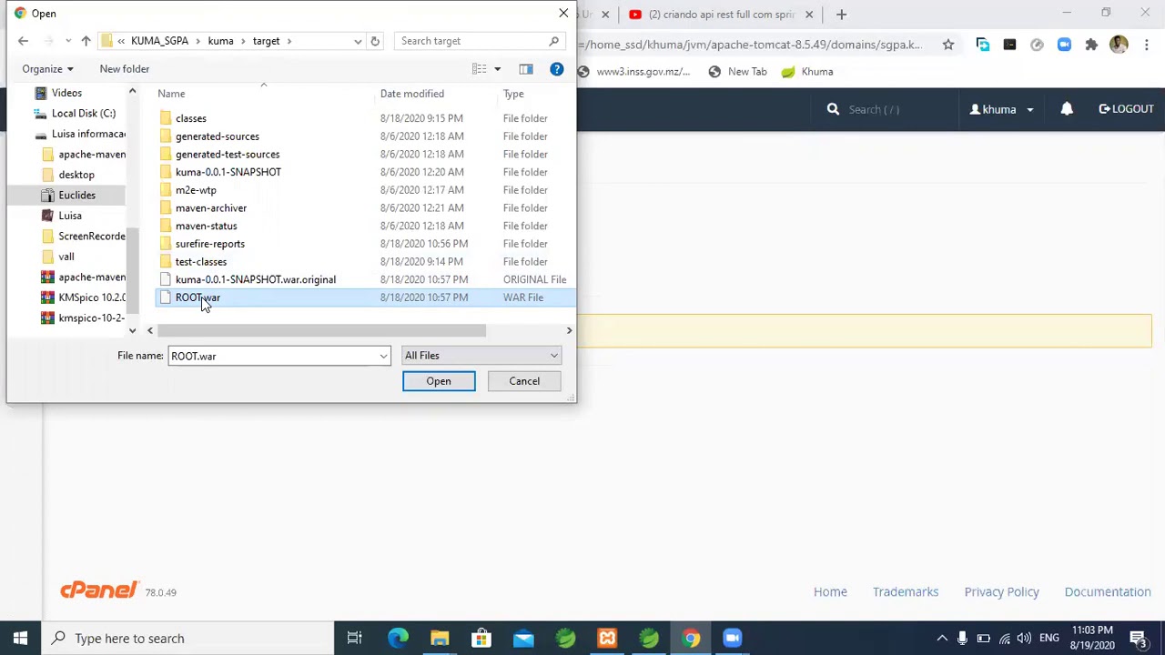 Como fazer deploy de um ficheiro war no cpanel (Java spring boot) - YouTube