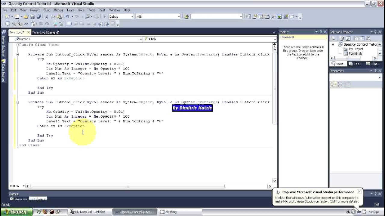 Opacity Level Control Tutorial - VB - Dimitris Hatzis - YouTube