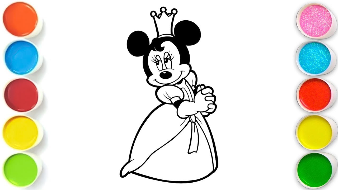 Princess Minnie Mouse Drawing, Painting & Coloring For Kids and ...