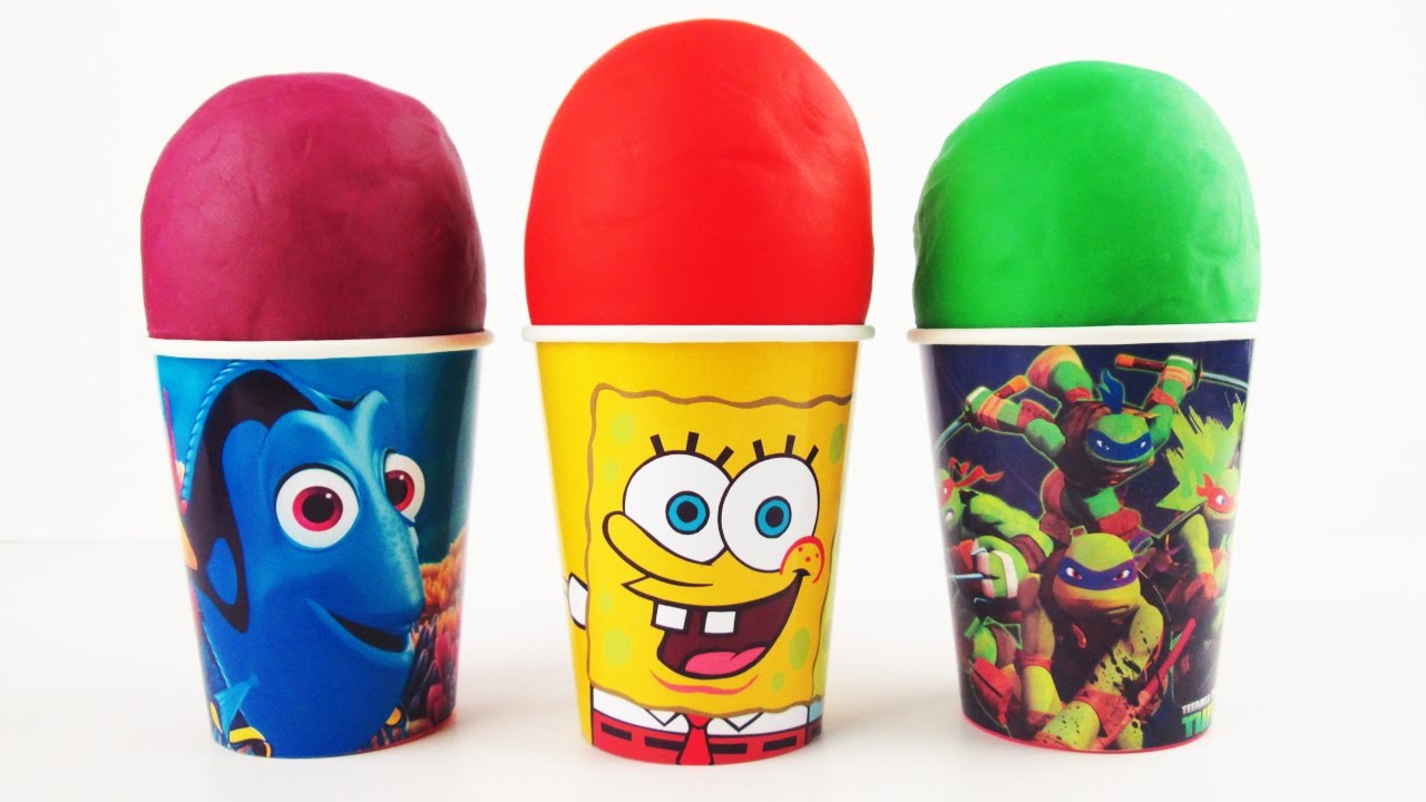 SpongeBob Finding Dory Cups Play Doh TMNT Surprise Toys and Eggs Learn ...
