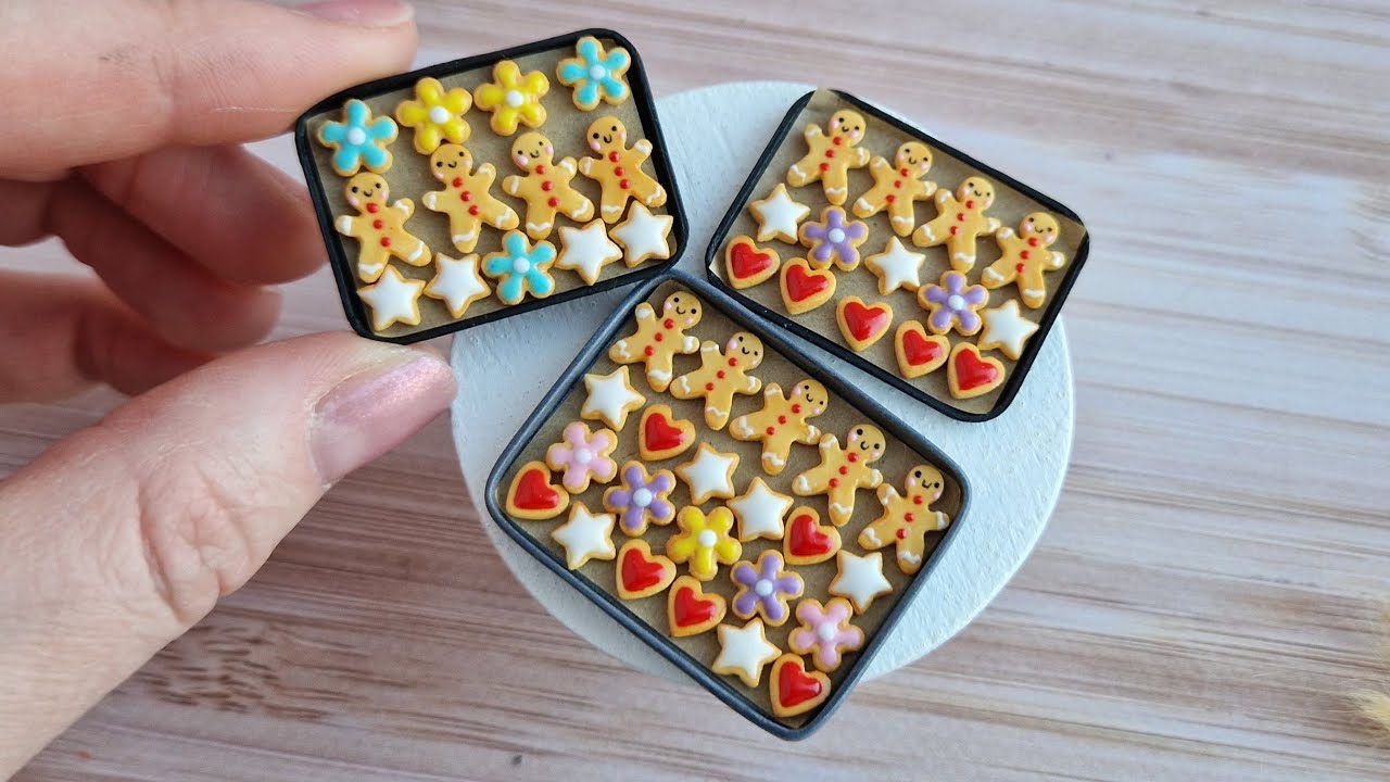 Miniature cookies on a baking tray🩵💛🩵Polymer clay - YouTube