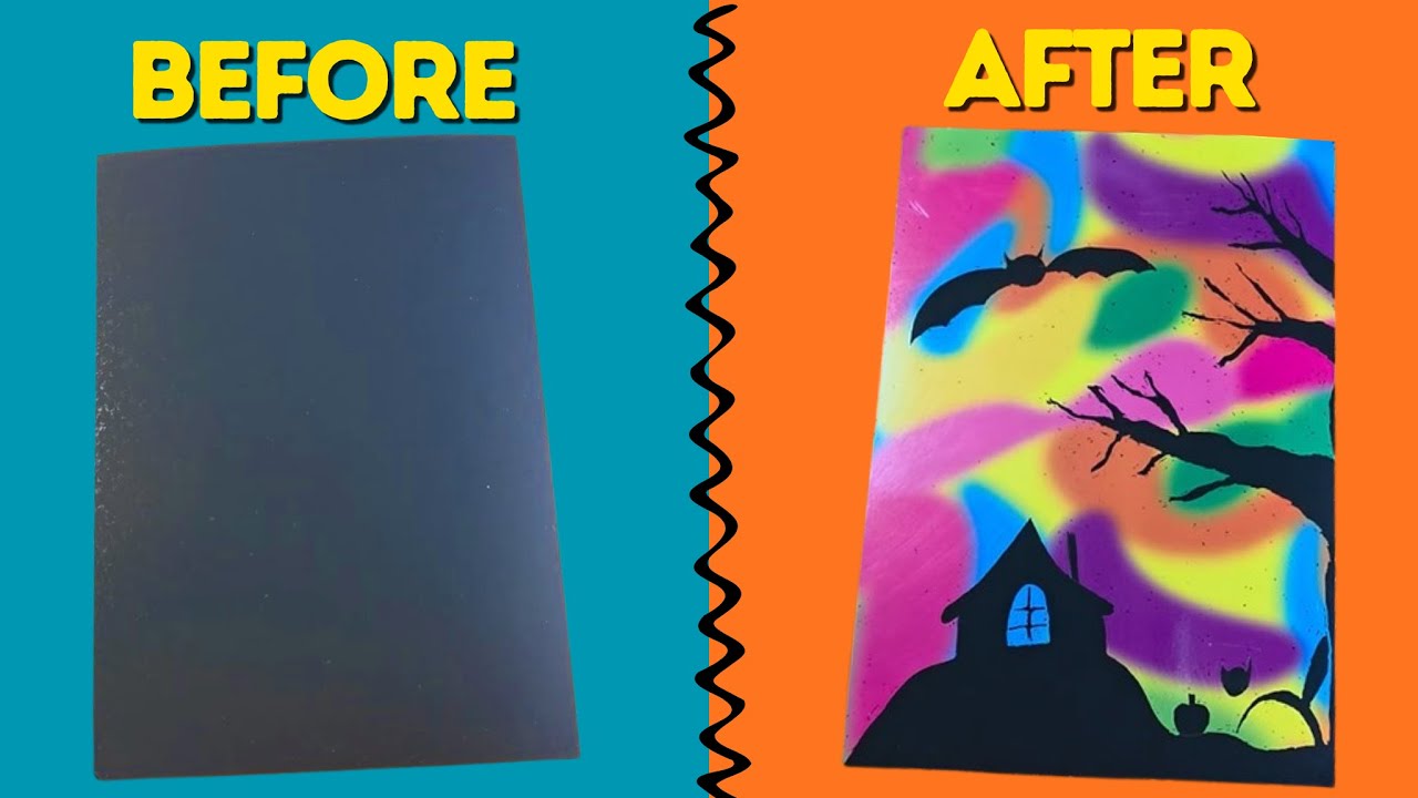 Halloween Reverse Art Black Rainbow Scratch Paper Art #halloween # ...