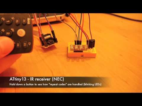 ATtiny13 – IR remote to control LEDs (NEC proto) - YouTube